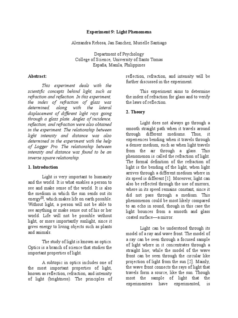 Light Phenomena Pdf Refraction Reflection Physics