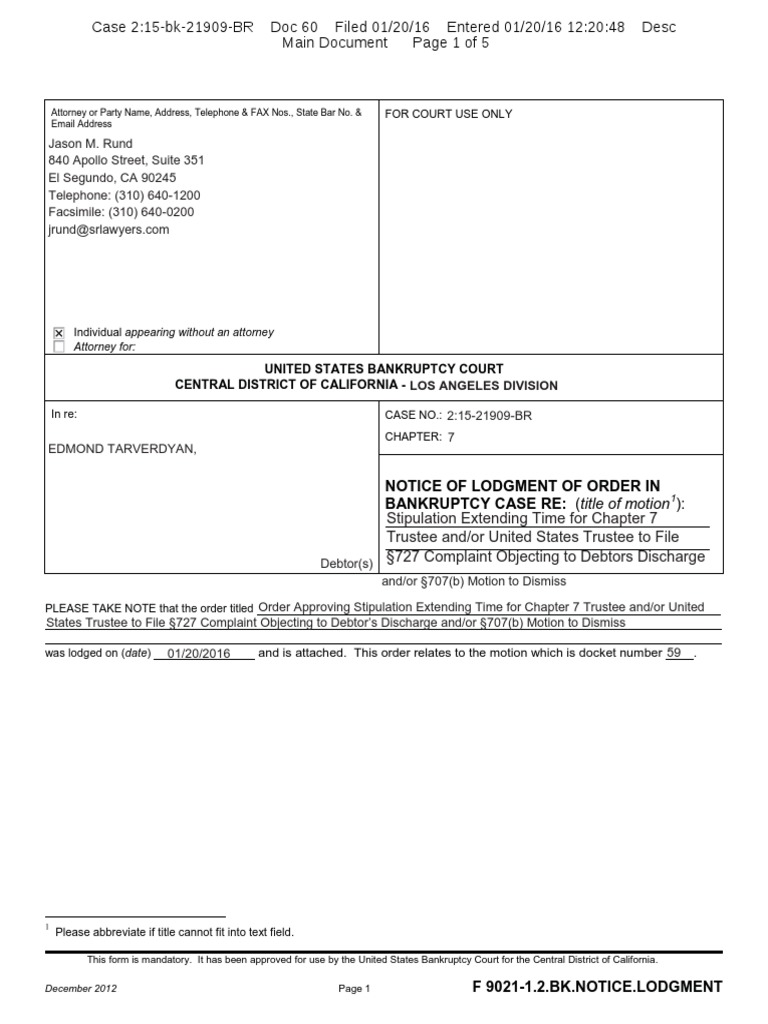 Objecting To Debtor's Discharge | PDF | Chapter 7 | Bankruptcy