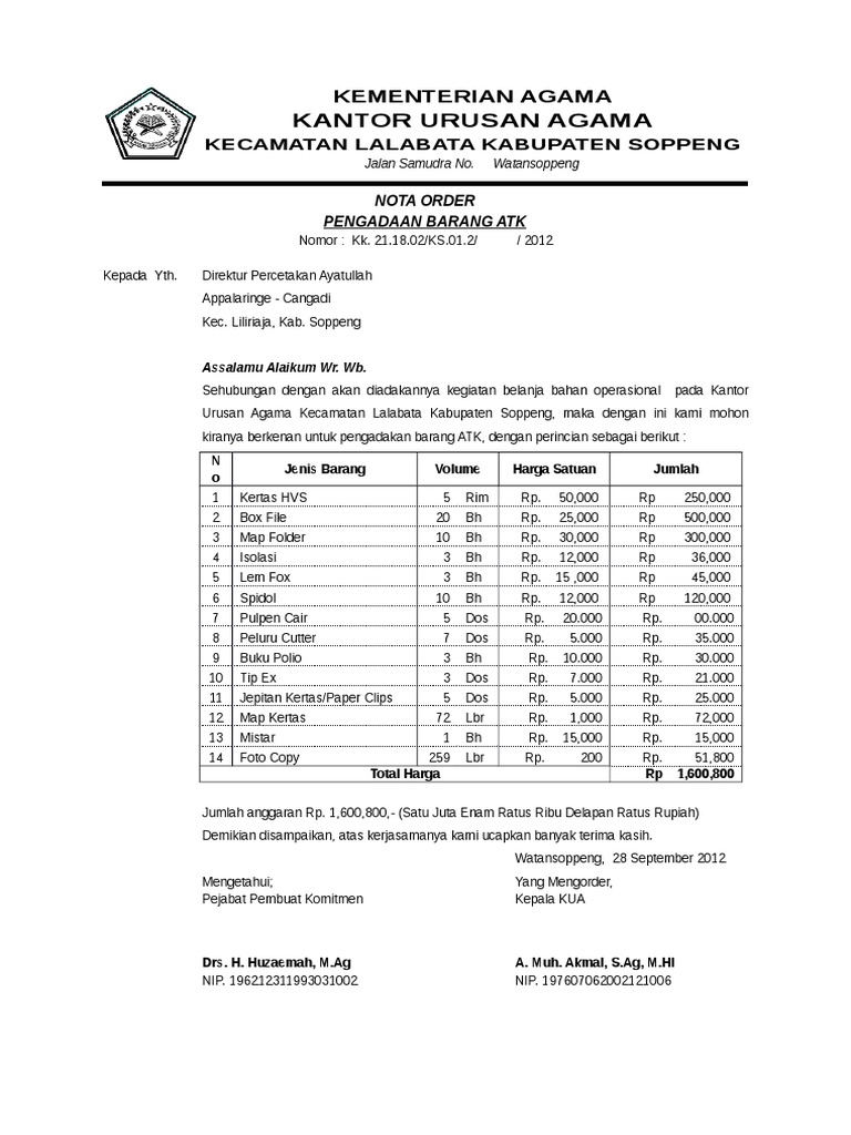 Contoh ATK Belanja Operasional | PDF