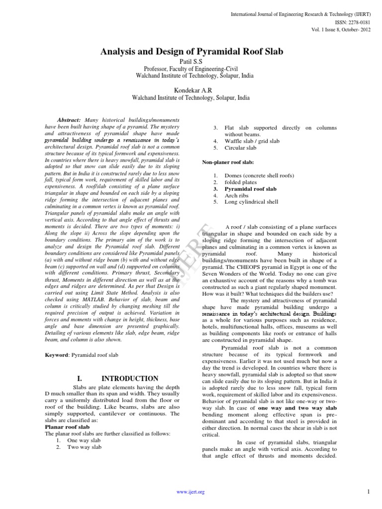 Analysis and Design of Pyramidal Roof Slab | PDF | Beam (Structure ...