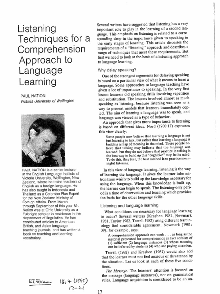 Listening Techniques For A Comprehension Approach To Language Learning ...