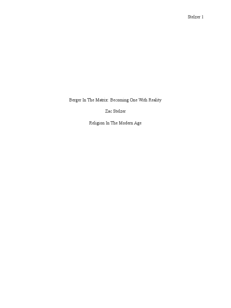 Berger in The Matrix: Becoming One With Reality | PDF | Reality | Science