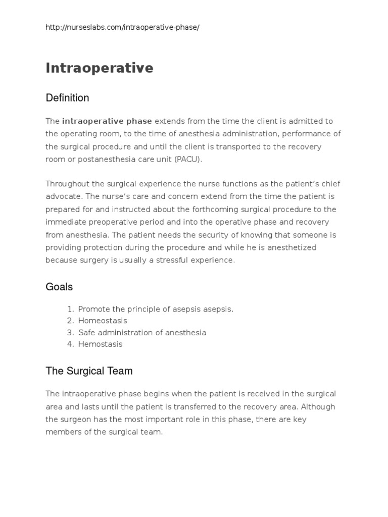 Intraoperative Nursing Care Guide | PDF | Anesthesia | Surgery