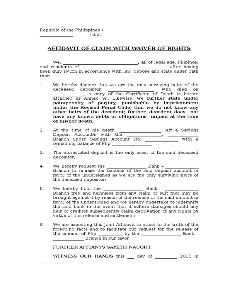 Affidavit of Claim with Waiver of Rights | PDF | Affidavit | Common Law