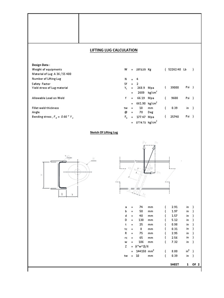 Lifting Lug Design and Calculation Guide | PDF