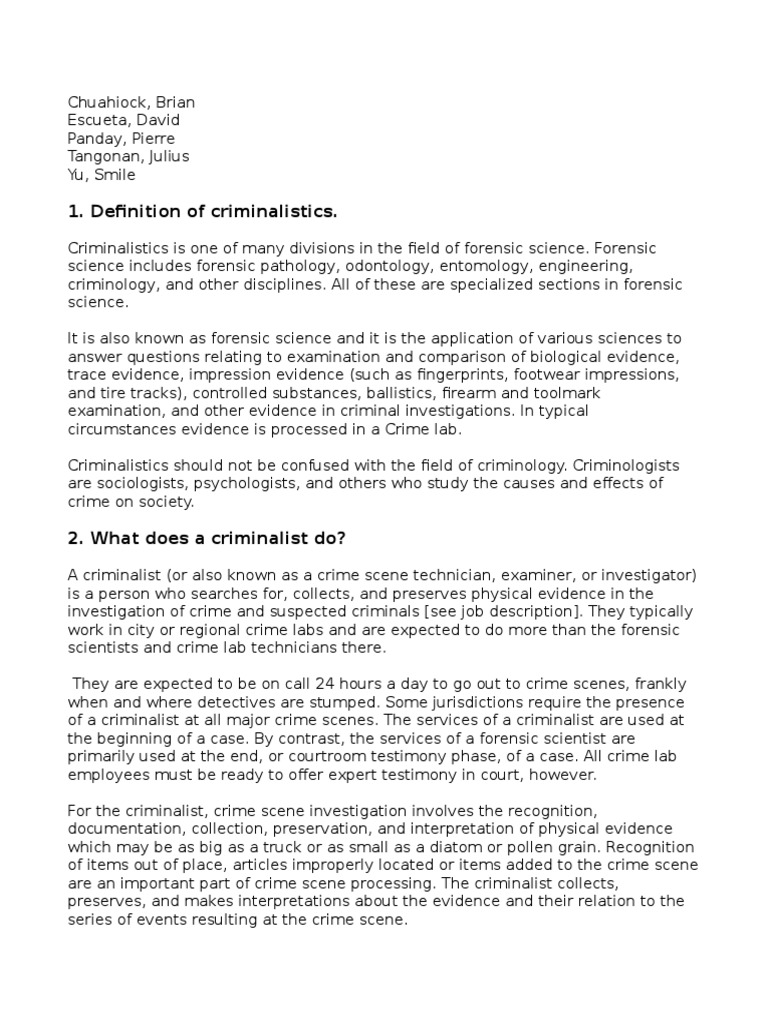 Criminalistics | PDF | Forensic Science | Crime Scene