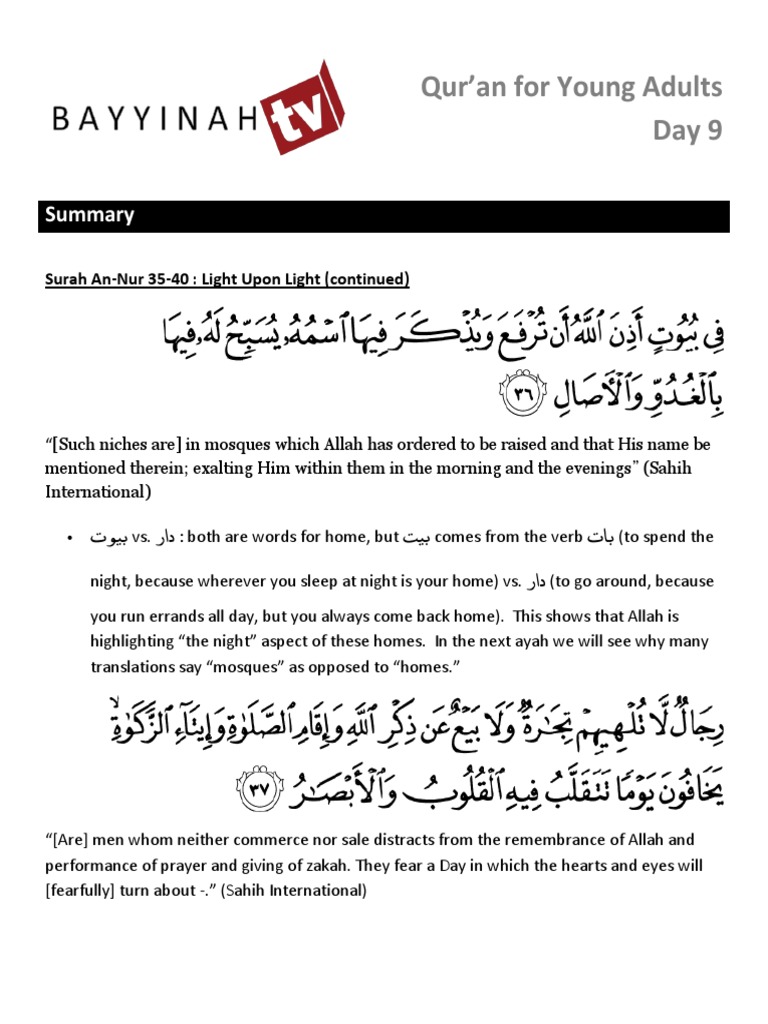 Surah An Nur 35 40 | PDF | Prophets And Messengers In Islam | Sahabah