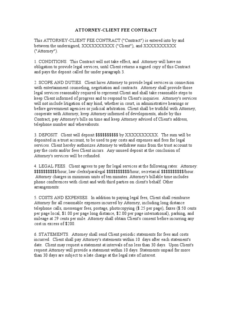 Attorney-Client Fee Agreement Template | PDF | Lawyer | Attorney's Fee
