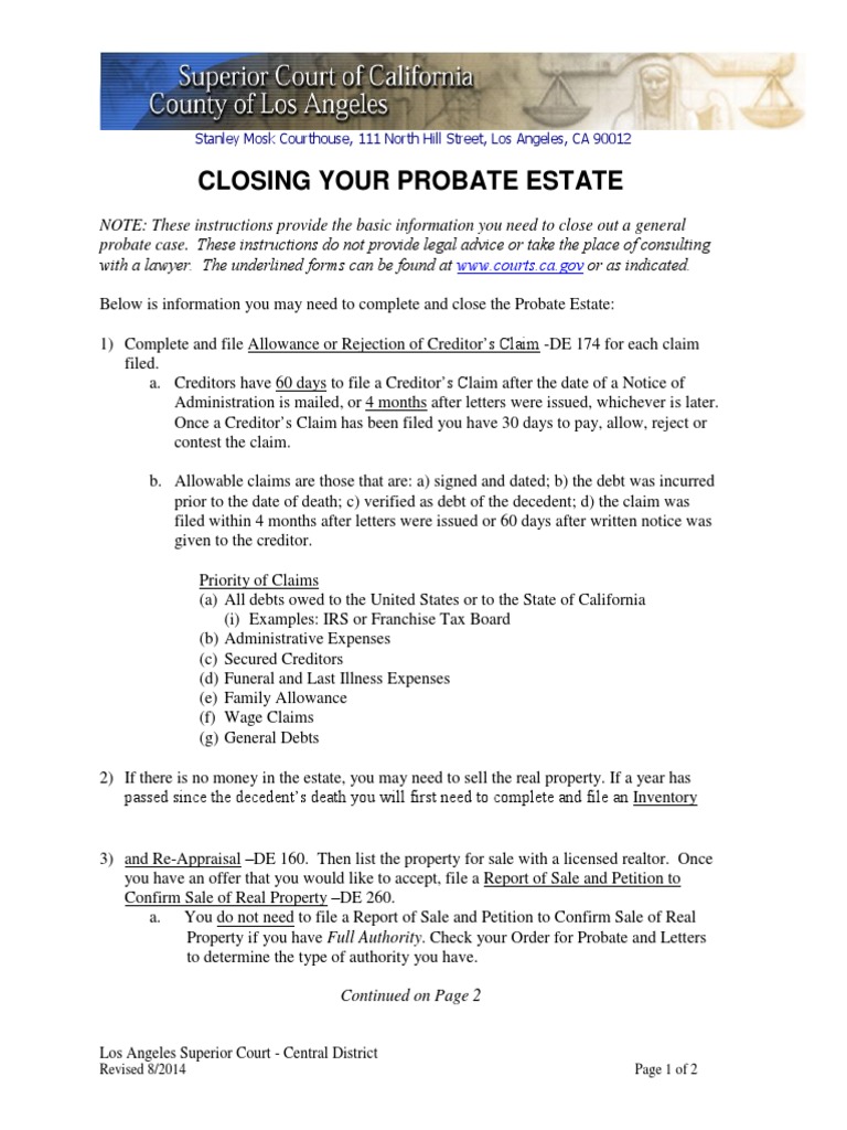 Closing Your Probate Estate Instructions | PDF | Probate | Debt