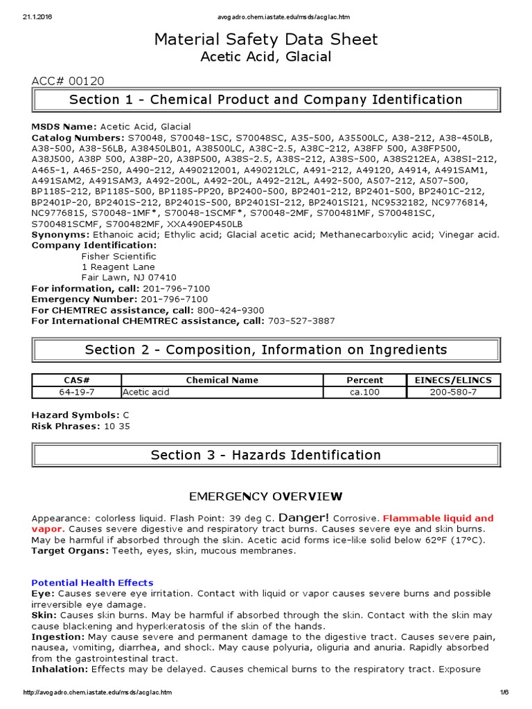 Avogadro - Chem.iastate - Edu Msds Acglac PDF | PDF | Acetic Acid ...