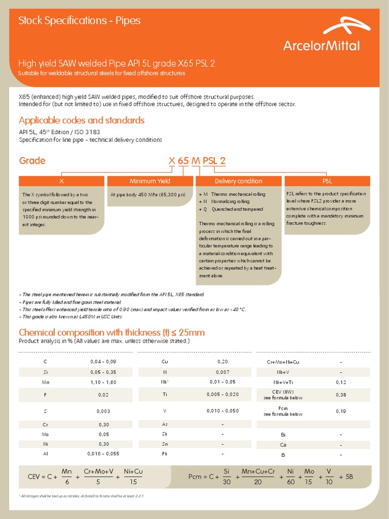 API 5L Grade X65 PSL 2 | Yield (Engineering) | Pipe (Fluid Conveyance)