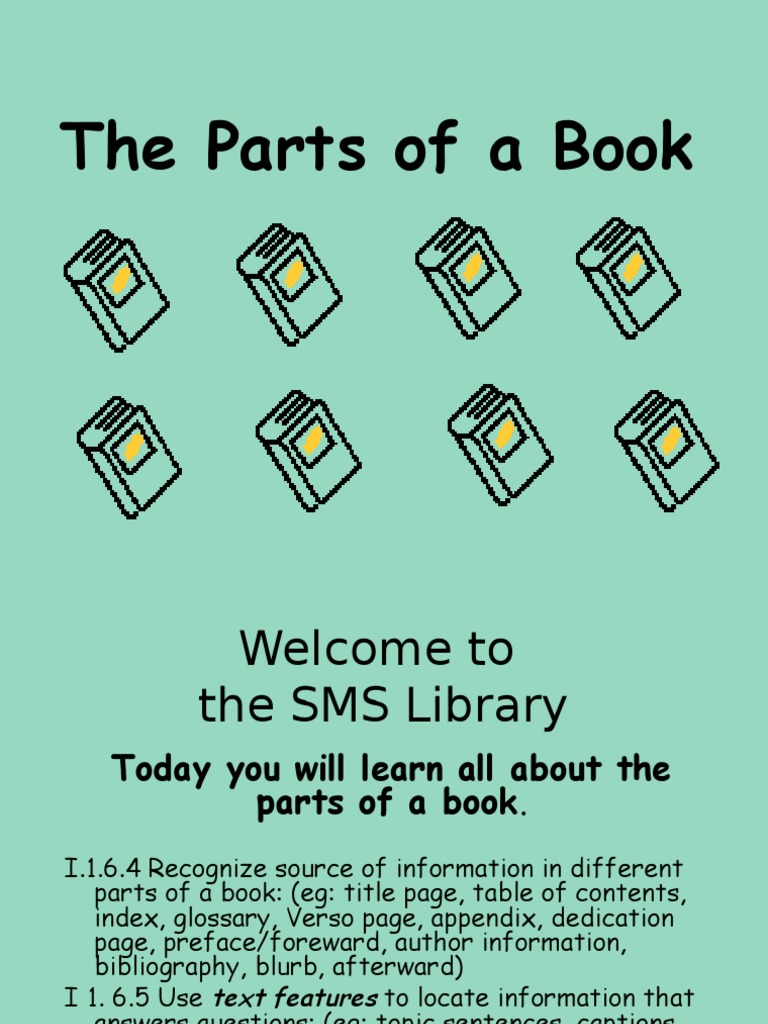 Parts of A Book Powerpoint Lesson | PDF | Books | Writing