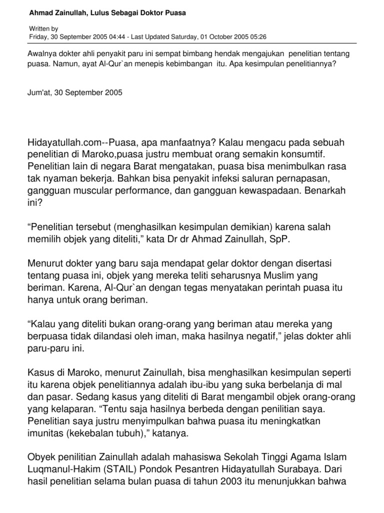 Ahmad Zainullah Lulus Sebagai Doktor Puasa | PDF