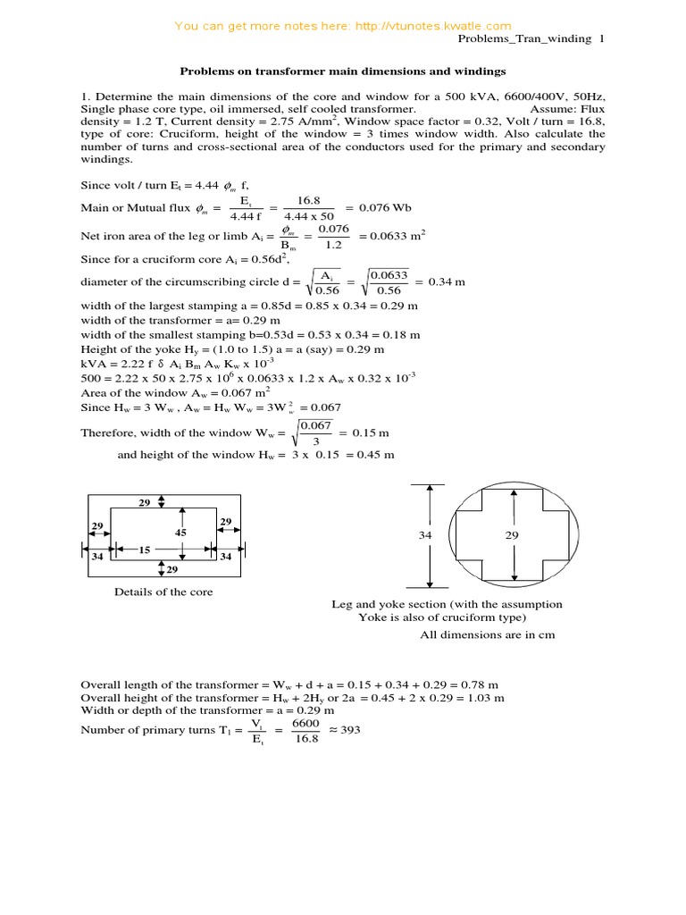 Problems On Transformer Main Dimensions and Windings | PDF ...