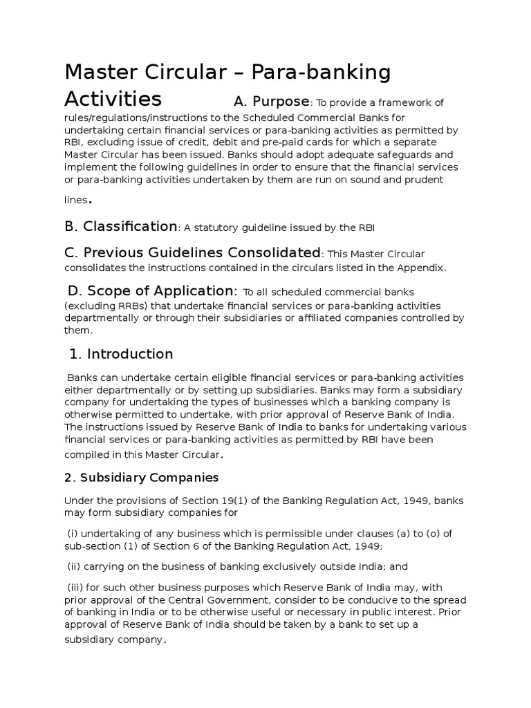 Master Circular on Para-Banking Activities | PDF | Factoring (Finance ...