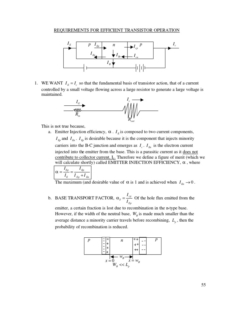 Emitter Injection Efficiency and Base Transport Factor | PDF ...