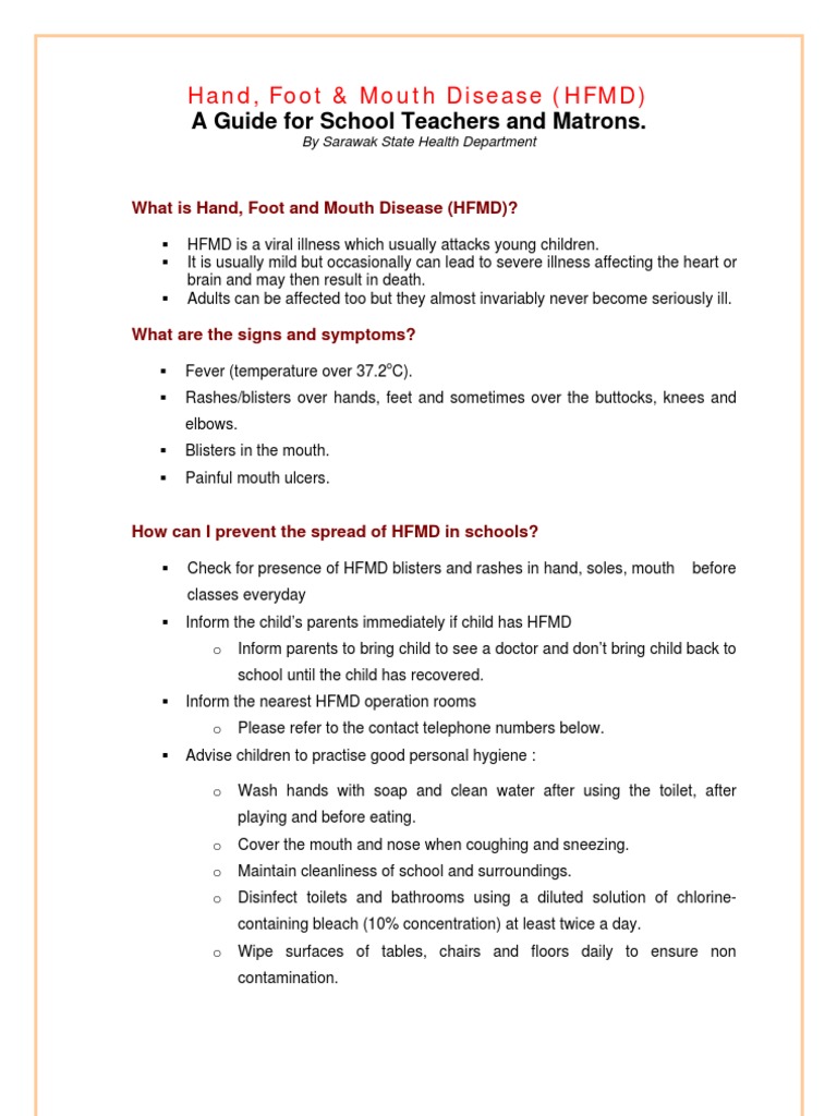 Hand Foot Mouth Disease (HFMD) For Teachers | PDF | Medical Specialties ...