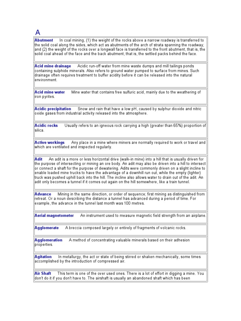 Mining Glossary | PDF | Rock (Geology) | Mining