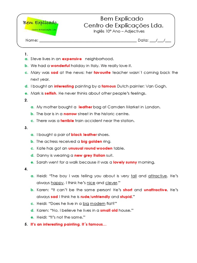 Grammar - Adjectives (1) - Soluções | PDF