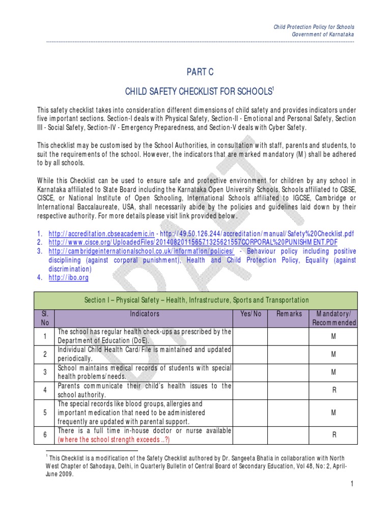 School Safety Checklist Revised Nov 4th | PDF | Child Protection ...