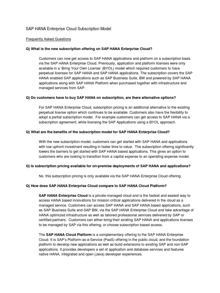 Sap Hec Faq | PDF | Sap Se | Subscription Business Model