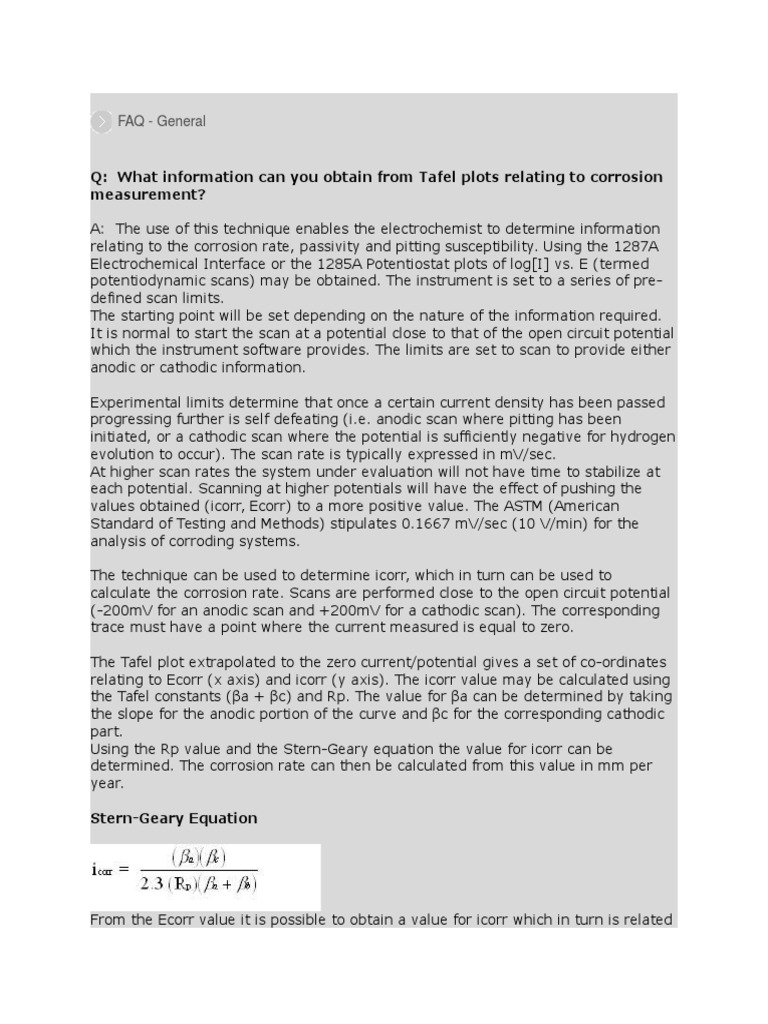 Tafel Plot | PDF | Corrosion | Electrochemistry