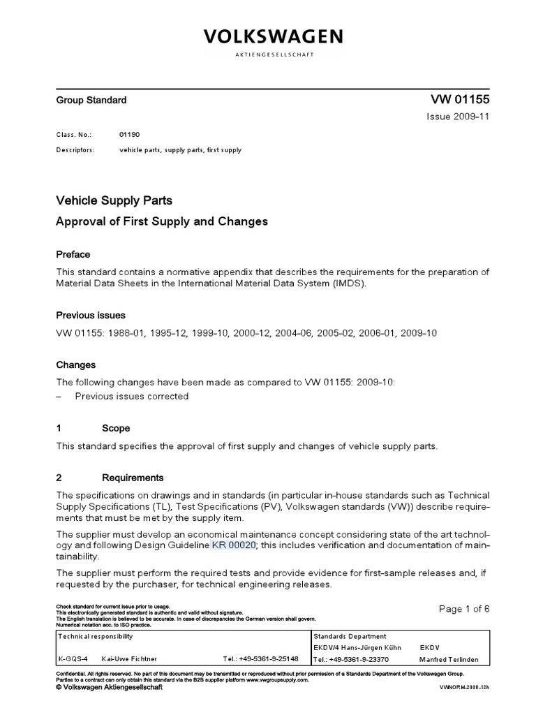 VW01155_EN_Kasım 2009 | Specification (Technical Standard) | Volkswagen