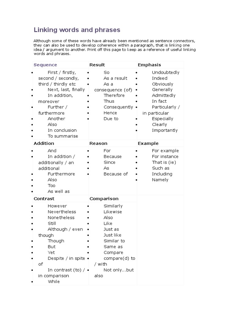 Linking Words | PDF | Clause | Sentence (Linguistics)