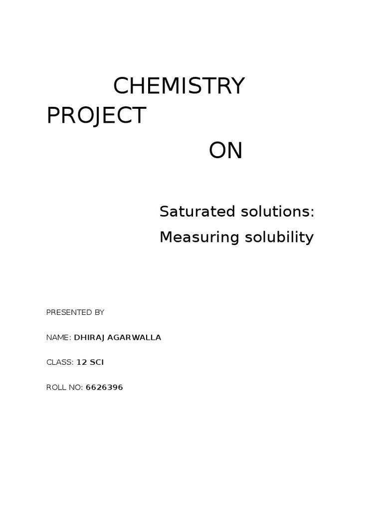 Chemistry Project On Saturated Solutions: Measuring Solublity | PDF ...