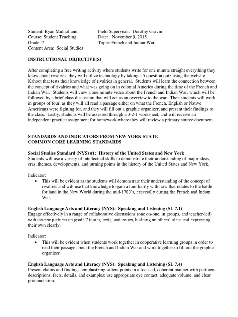 7th Grade French and Indian War Lesson | PDF | New France | Ohio River