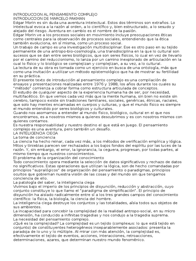 Introduccion Al Pensamiento Complejo | PDF | Paradigma | Complejidad