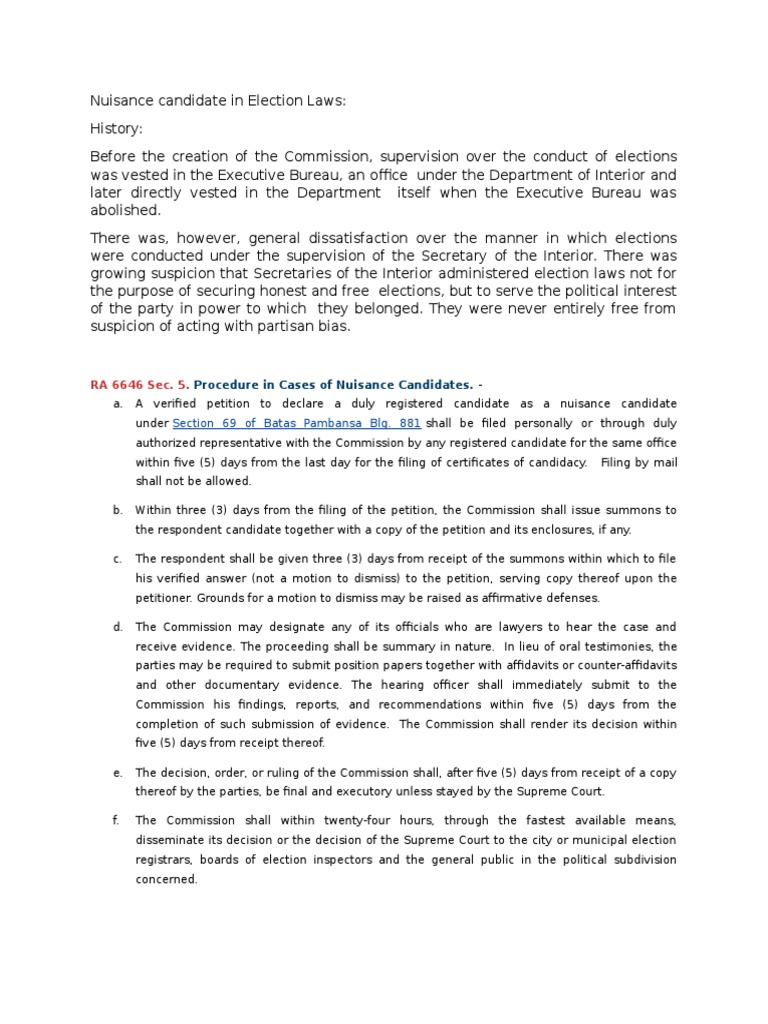 Nuisance Candidate in Election Laws | PDF | Public Law | Common Law
