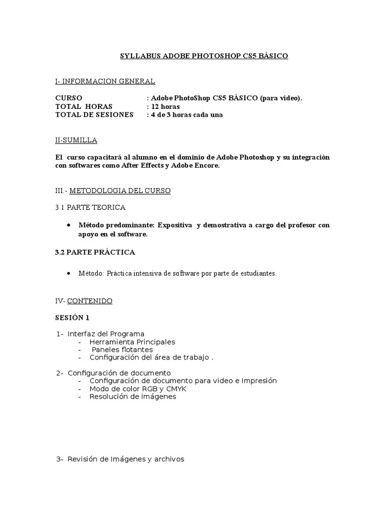 Syllabus Curso Photoshop CS5 Básico | PDF | Procesamiento de imágenes ...