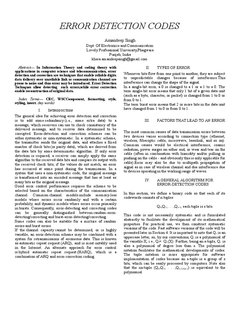 Error Detection Codes Download Free Pdf Error Detection And Correction Theoretical