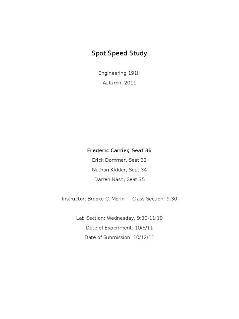 Lab Report Spot Speed Study | PDF | Traffic Light | Speed Limit