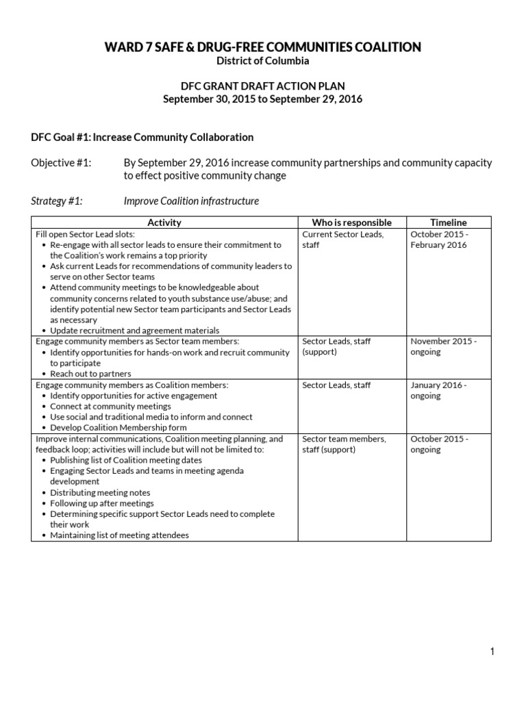 Ward 7 Safe & Drug-Free Communities Coalition DFC Action Plan 1516 Final | PDF | Leadership ...