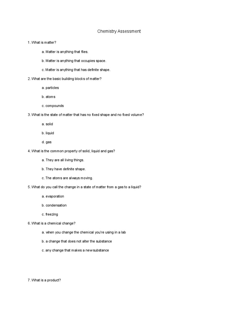 Chemistry Assessment: States of Matter | PDF