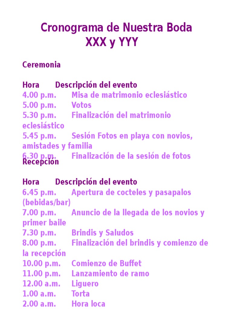 Formato de Programa de Boda