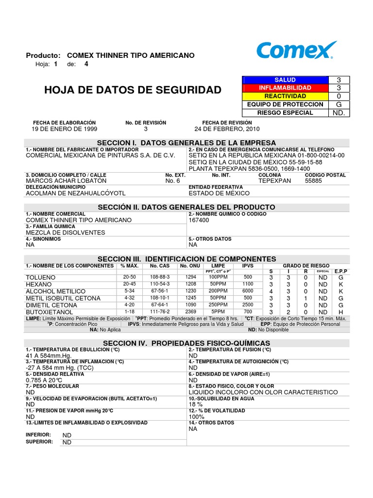 Comex Thinner Tipo Americano | PDF | Química | Materiales