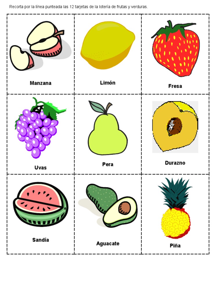 Lotería de Frutas y Verduras PDF | PDF | Juegos de cartas | Jugando a ...