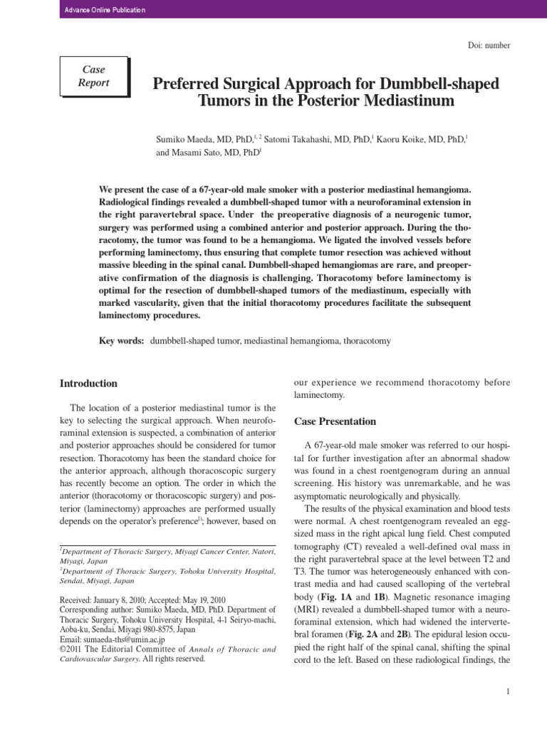 Preferred Surgical Approach For Dumbbell Shaped | PDF | Magnetic ...