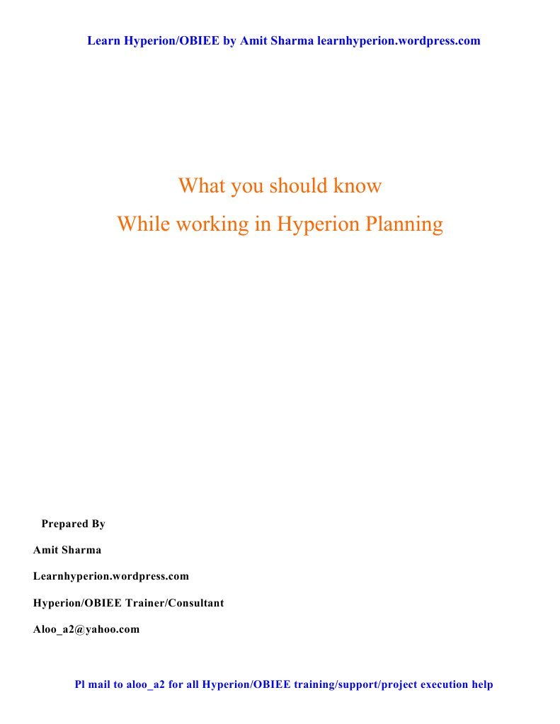 Hyperion Planning What You Should Know | Download Free PDF | Databases ...