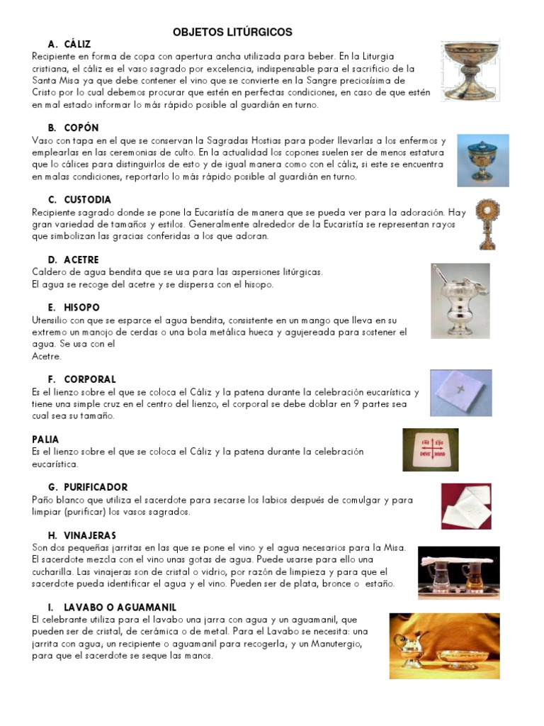 Objetos Liturgicos | PDF | Altar | Misa (liturgia)