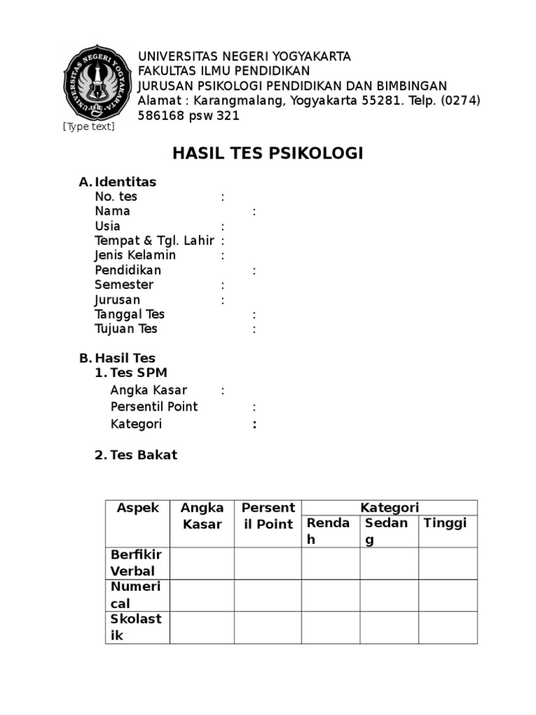 Laporan Hasil Tes Psikologi | PDF | Sains & Matematika