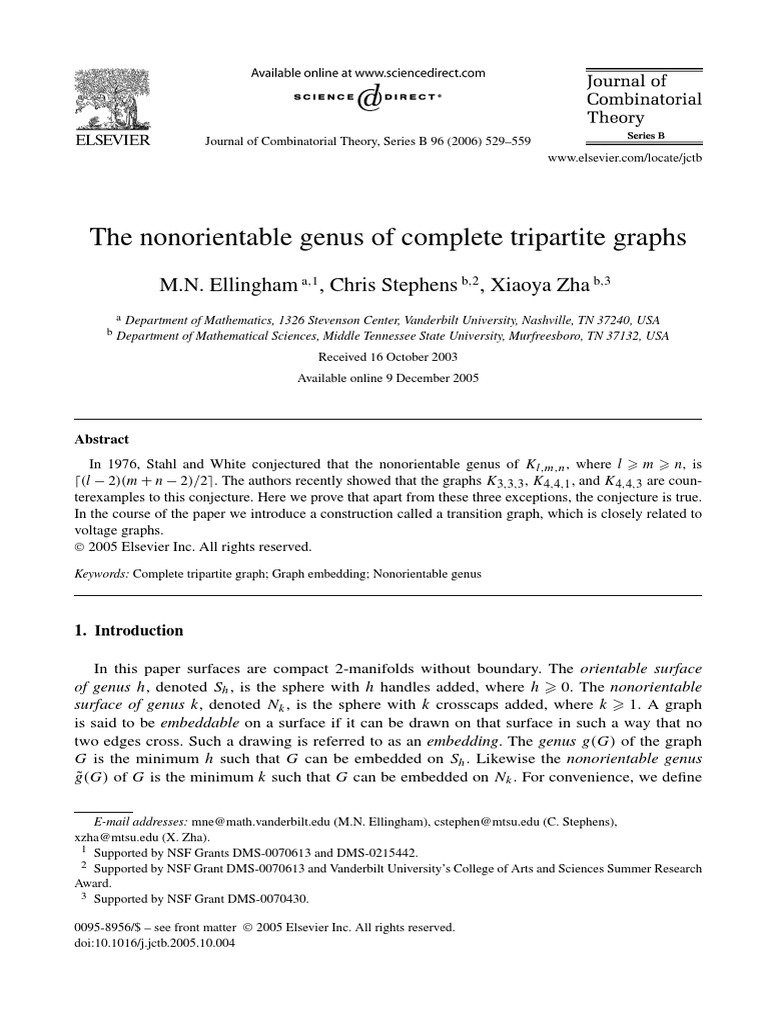 The Nonorientable Genus of Complete Tripartite Graphs: M.N. Ellingham ...