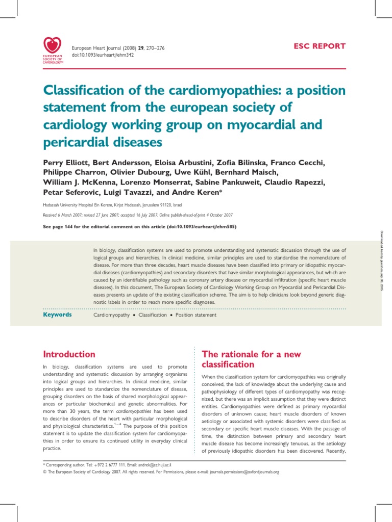ESC Cardiomyopathy Classification | Download Free PDF | Medical ...