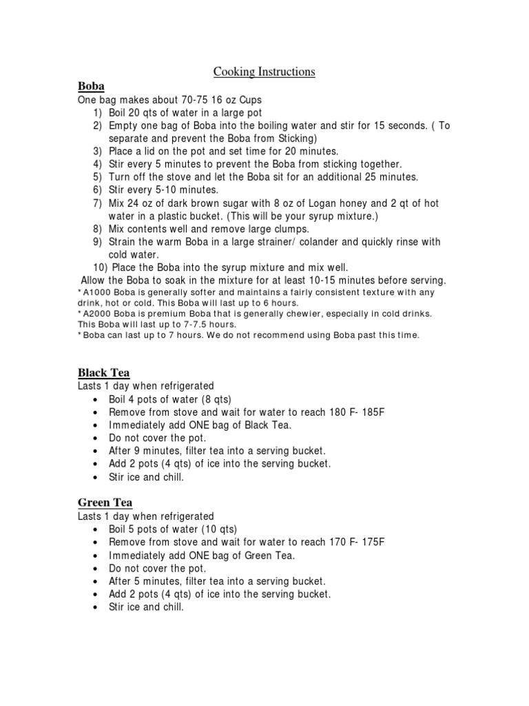 Boba Tea Cooking Instructions | PDF | Tea | Foods