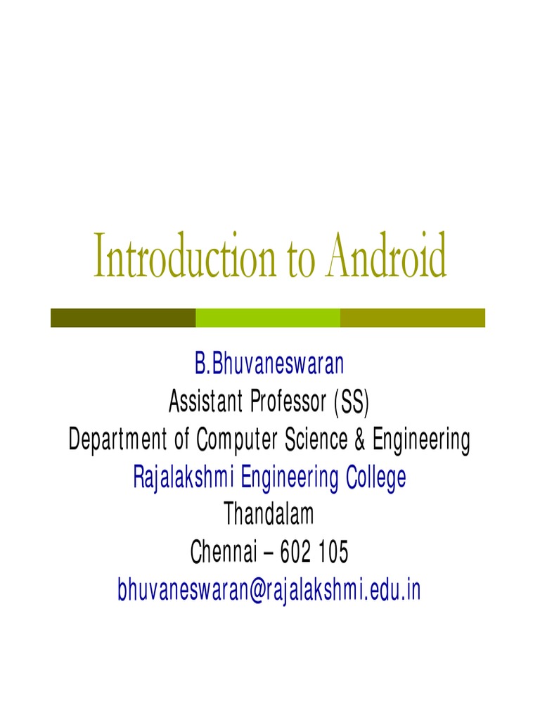 Introduction To Android Pdf Android Operating System Java Programming Language