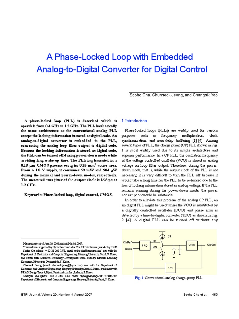 A Phase-Locked Loop With Embedded Analog-to-Digital Converter For Digital Control | Download ...