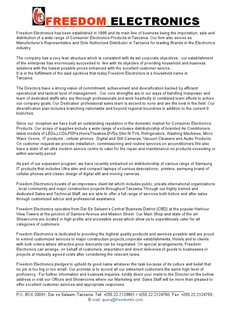 Freedom Electronics Co. New Profile | PDF | Consumer Electronics | Brand
